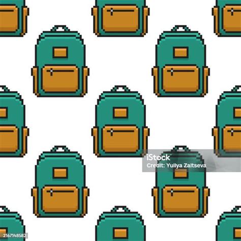 흰색 배경에 픽셀 학교 배낭과 완벽 한 패턴 책가방이 있는 벽지 벡터 일러스트 레이 션 0명에 대한 스톡 벡터 아트 및 기타 이미지 0명 가방 교육 Istock