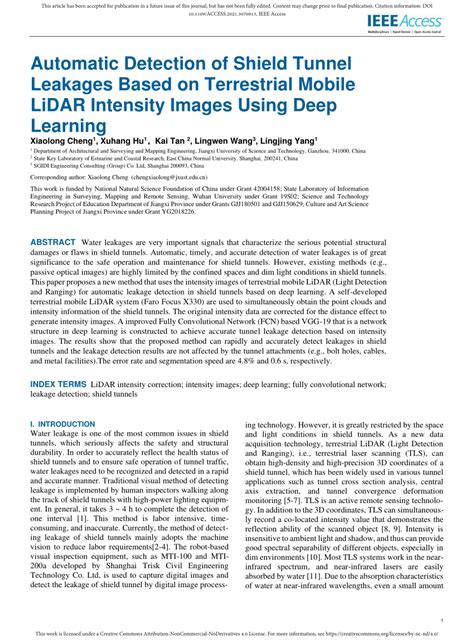 Pdf Automatic Detection Of Shield Tunnel Leakages Based On Terrestrial Mobile Lidar Intensity