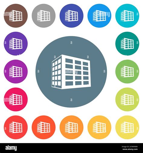 Office Block Flat White Icons On Round Color Backgrounds 17 Background Color Variations Are
