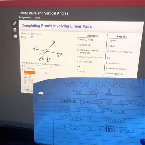 Solved Help In Linear Pairs And Vertical Angles Linear Pairs And Vertical Angles Assignment