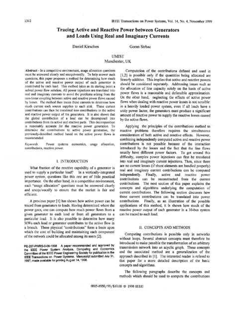 Tracing Active And Reactive Power Between Generators And Loads Pdf Ac Power Electromagnetism