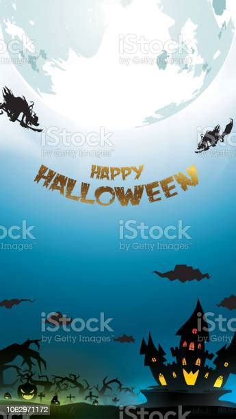할로윈 호박 유령의 집 성와 보름달 밤 배경 플라이어 또는 안 내장 서식 파일 배너 파티 초대 당신의 텍스트 복사 공간에 대 한 장소를 가진 벡터 일러스트 레이 션 10월에