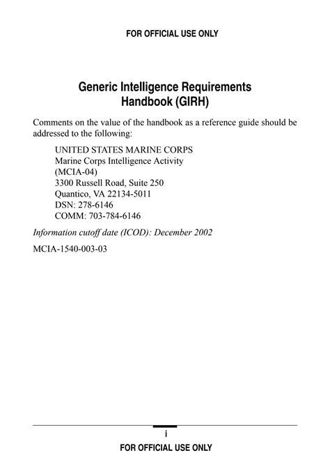 Solution Girh Generic Information Requirements Handbook Usmc Marine