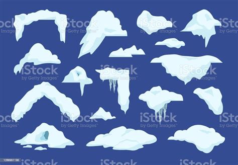 스노우 캡 눈덩이와 고드름 얼어 붙은 구름과 눈 더미만화 겨울 장식 요소 벡터 크리스마스 세트 0명에 대한 스톡 벡터 아트 및 기타 이미지 Istock