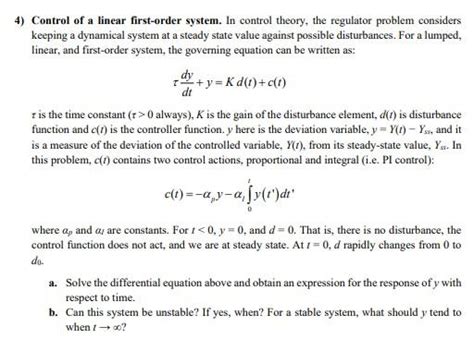 Solved Control Of A Linear First Order System In Control Chegg