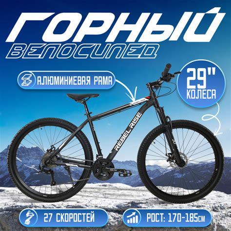 Велосипед горный REBEL RISE 43, 29 колеса, 27 скоростей, 18 рама, черно ...