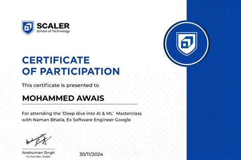 Certificate Deep Dive Into Ai And Ml Mohammed Awais