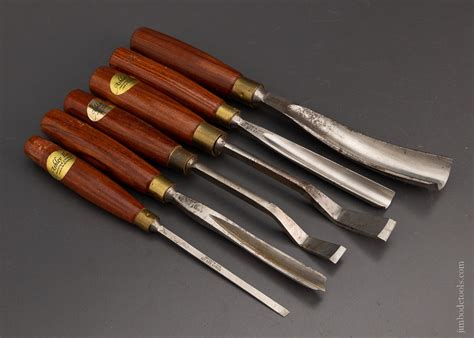 Near Mint Set Of 6 Ashley Isles Rosewood Carving Chisels Gouges 1060