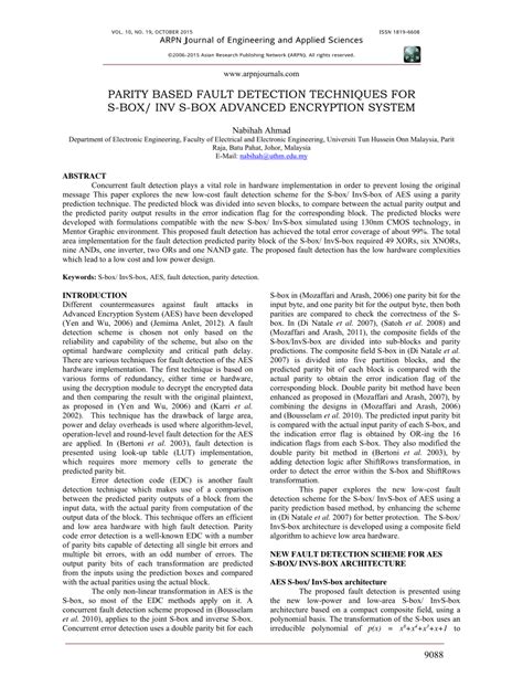 Pdf Parity Based Fault Detection Techniques For S Box Inv S Box Advanced Encryption System