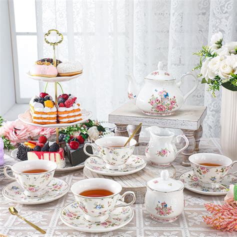 Vesici 16 Pcs Porcelain Tea Party Set Floral Ceramic