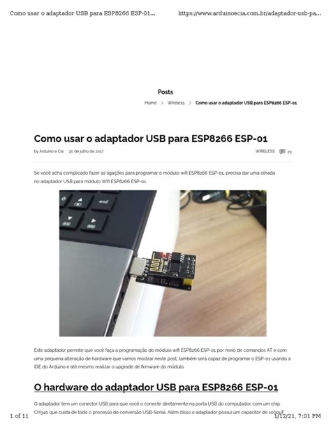 Como Usar O Adaptador Usb Para Esp8266 Esp 01 Pdf Arduino
