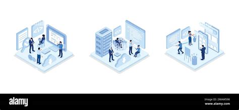 People Characters Developing Software And Sending Data To Cloud Storage Developers Team