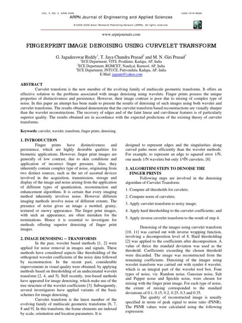 Fingerprint Image Denoising Using Curvelet Transform Pdf Wavelet