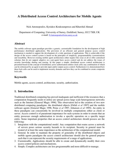 Pdf A Distributed Access Control Architecture For Mobile Agents