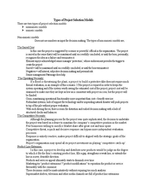 Types Of Project Selection Models Pdf Capital Budgeting Net Present Value