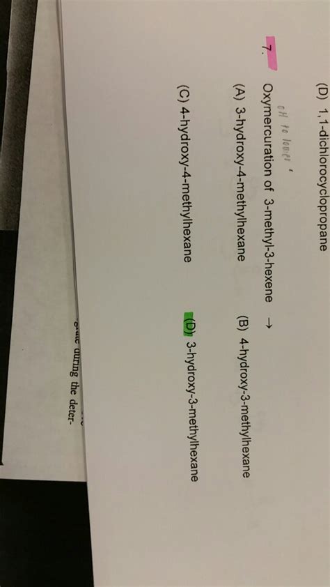 Solved Oxymercuration Of 3 Methyl 3 Hexene Rightarrow A