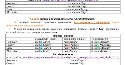 Відмінювання прикметників Візуалізована таблиця Інші методичні матеріали Німецька мова