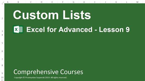 Custom Lists Excel For Advanced Lesson 9 Youtube