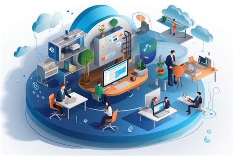 Cloudbased Workplace Collaboration Illustration Premium Ai Generated Image