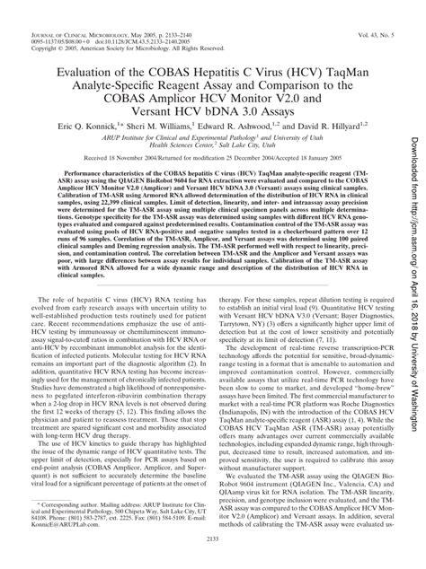 Pdf Evaluation Of The Cobas Hepatitis C Virus Hcv Taqman Analyte Specific Reagent Assay And