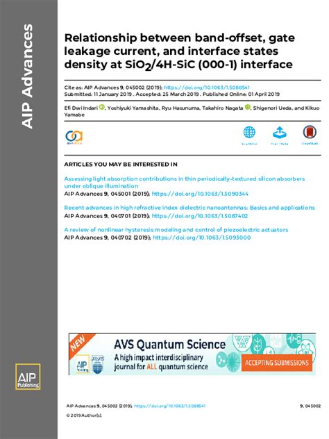 Pdf Relationship Between Band Offset Gate Leakage Current And Interface States Density At