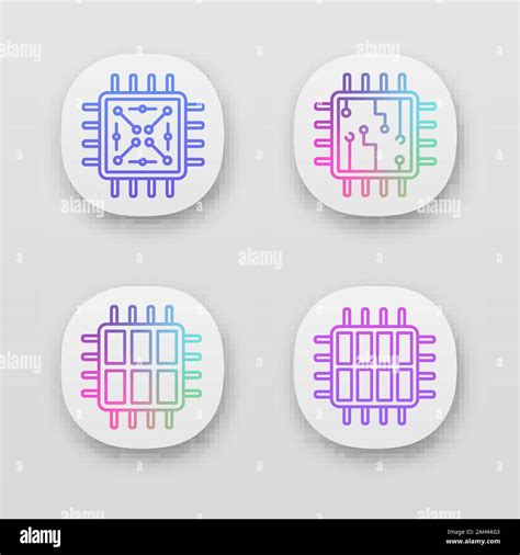 processors app icons set ui ux user interface chip microprocessor