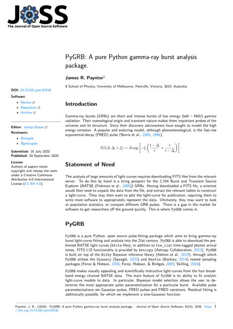 Pdf Pygrb A Pure Python Gamma Ray Burst Analysis Package