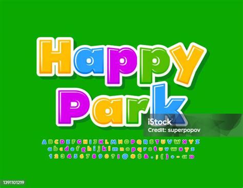 벡터 다채로운 배너 해피 파크 귀여운 알파벳 문자 숫자 및 기호 세트 공원에 대한 스톡 벡터 아트 및 기타 이미지 공원