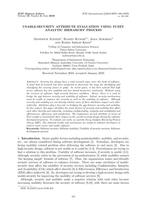 Full Article Usable Security Attribute Evaluation Using Fuzzy Analytic