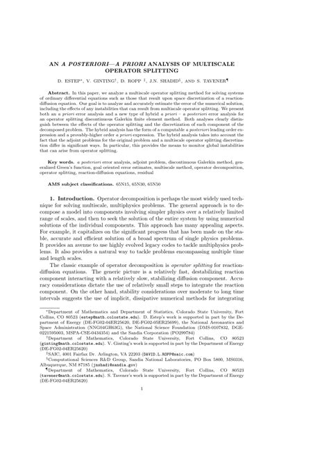 Pdf An A Posterioria Priori Analysis Of Multiscale Operator Splitting