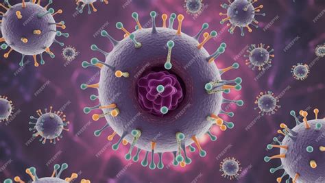 Microscopic View Of A Cell With Viruses Depicting Biological Processes Premium Ai Generated Image