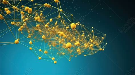 생생한 3d 네트워크 플라잉 와이어프레임이 파란색 점으로 구분된 노란색 기하학적 모양을 연결합니다 데이터 연결 배경 노란 배경 연결 배경 이미지 Hd 데이터 연결