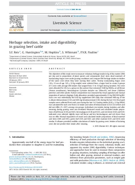Pdf Herbage Selection Intake And Digestibility In Grazing Beef Cattle