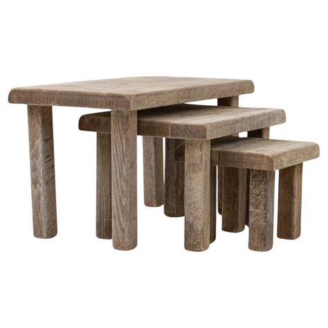 Th Century Belgian Bleached Oak Nesting Tables Set Of For Sale At StDibs