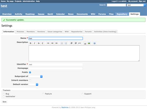 projects settings information png redmine