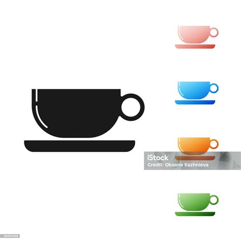흰색 배경에 고립 된 블랙 커피 컵 플랫 아이콘입니다 차 컵 뜨거운 음료 커피 다채로운 아이콘을 설정합니다 벡터 일러스트레이션