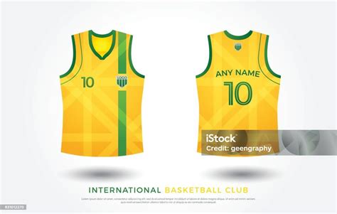 농구 T 셔츠 디자인 유니폼 세트 키트입니다 농구 저지 Templategreen과 노란색 색상 전면 및 후면 셔츠를 비웃는 다 호주 농구 배구 클럽 벡터 일러스트 레이 션