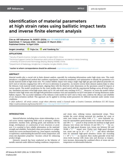 Identification Of Material Parameters At High Strain Rates Using Ballistic Impact Tests And