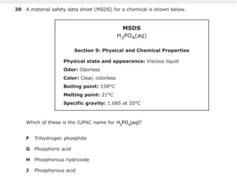 30 A Material Safety Data Sheet Msds For A Chemical Is Shown Below