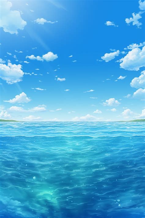 蓝天白云大海唯美卡通插画