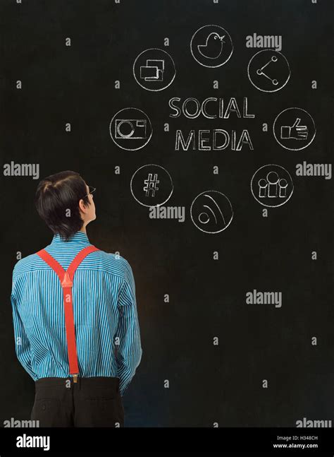 Nerd Geek Businessman With Social Media Icons Stock Photo Alamy