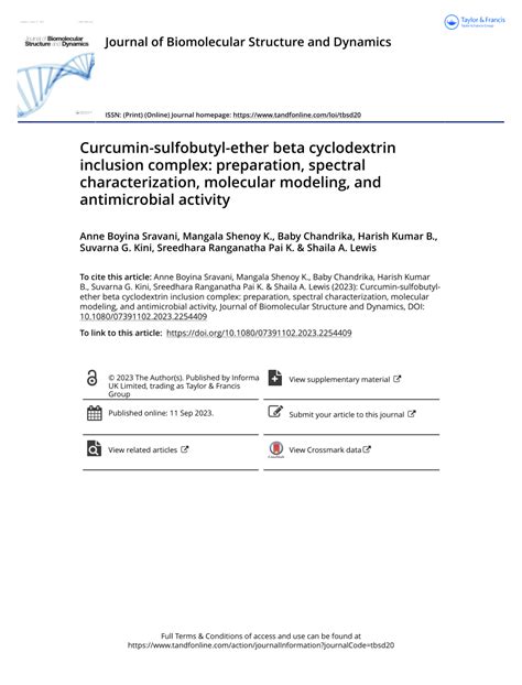 Pdf Curcumin Sulfobutyl Ether Beta Cyclodextrin Inclusion Complex Preparation Spectral