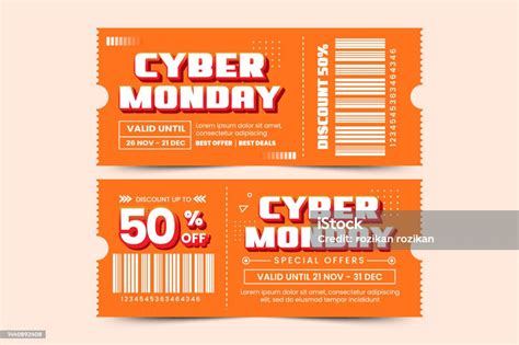 사이버 먼데이 바우처 또는 쿠폰 디자인 템플릿은 사용자 정의하기 쉽습니다 온라인 쇼핑에 대한 스톡 벡터 아트 및 기타 이미지 온라인 쇼핑 쿠폰 Cyber Monday