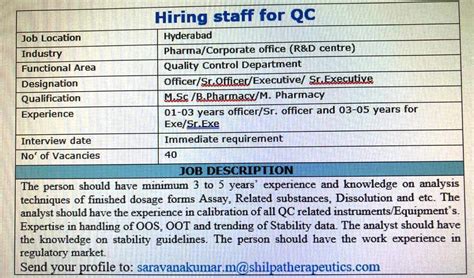 multiple openings 40 openings in qc qa analytical randd ppic engineering departments