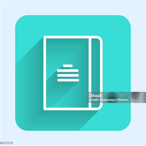 긴 그림자로 격리된 화이트 라인 노트북 아이콘입니다 나선형 메모장 아이콘입니다 학교 노트북 패드를 작성합니다 학교 일기 녹색 정사각형 버튼입니다 벡터 일러스트레이션 0명에