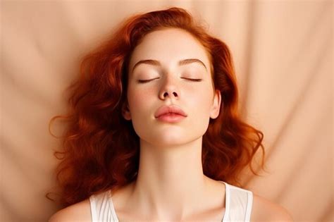 Premium Ai Image Portrait Of Calm Relaxed Beautiful Female Model Practices Yoga Meditates