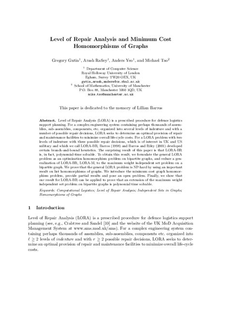 Pdf Level Of Repair Analysis And Minimum Cost Homomorphisms Of Graphs