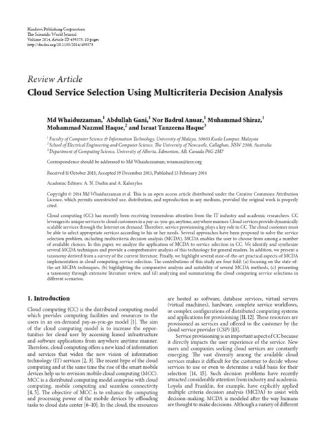Cloud Service Selection Using Multicriteria Decisi Pdf Decision Making Fuzzy Logic