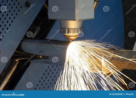 The Fiber Laser Cutting Machine Cutting Machine Cut The Stainless Steel Tube Stock Image Image