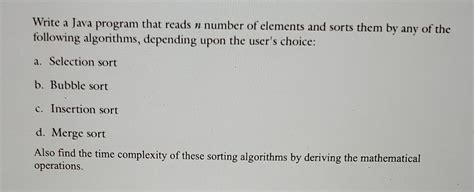Solved Write A Java Program That Reads N Number Of Elements